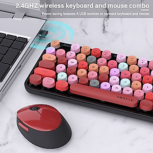 UBOTIE Colorful Computer Wireless Keyboard Mouse Combos, Typewriter Flexible Keys Office Full-Sized Keyboard, 2.4GHz Dropout-Free Connection and Optical Mouse (Black-Colorful)