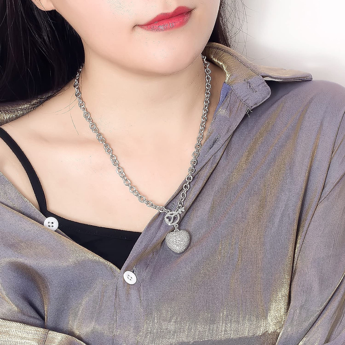 H&Beautimer Handmade in Italy - 925 Sterling Silver Necklace -Women's AAAAA CZ Zircon Heart/Lock Pendant Necklace Rolo Chain 18,20 Inch - Charm Jewelry - Birthday Gift (20 inches, Heart Pendant)