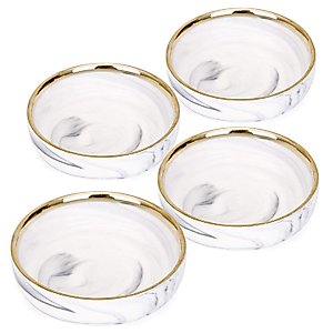 VanEnjoy 3.5 inches Marble Porcelain Side Dish Bowl Seasoning Dishes Soy Dipping Sauce Dishes-Set of 4, White with Gold Rim