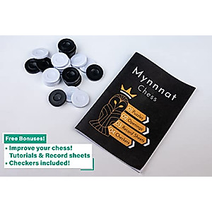 Mynnnat Professional Chess Set, Thick Tournament Roll up Board and Pieces with Travel Bag, Checkers and Unique Booklet for Chess Training - White & Green