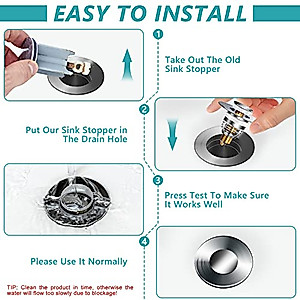 Bathroom Sink Drain Stopper Without Overflow for Vessel Sink, Sink Drain Stopper Matte Black, Anti-Clogging Drain Metal Pop up Drain Strainer with Detachable Basket Stopper