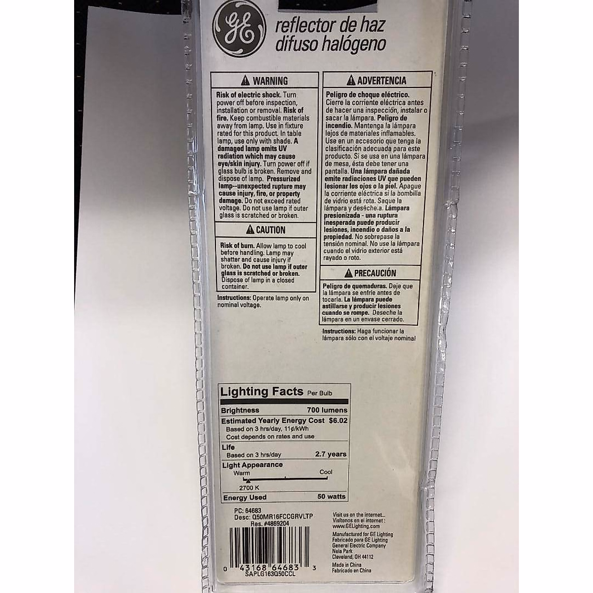 GE 24 Pieces 64683 Q50MR16FCCGRVLTP Reveal 50W EXN with Cover Glass MR16 Halogen Bulb 700 Lumens 3000 Hours