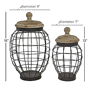 Deco 79 Metal Amphora Decorative Jars, Set of 2 12&quot;, 15&quot;H, Black