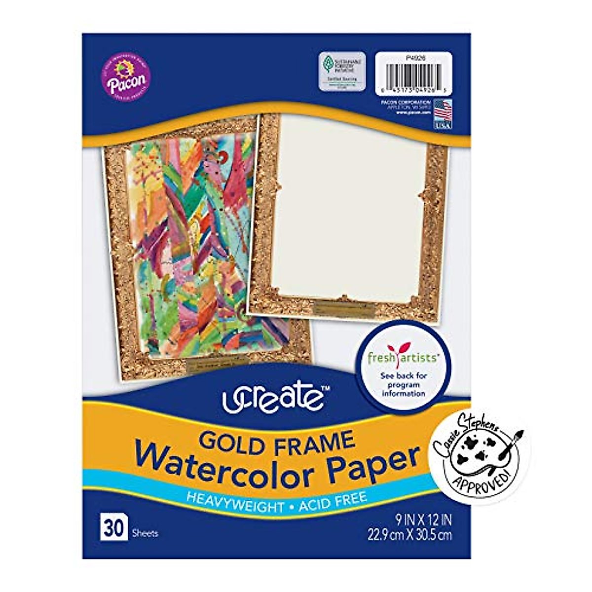 UCREATE - PAC4926 UCreate Gold Frame Watercolor Paper, Gold Frame, 9" x 12", 30 Sheets
