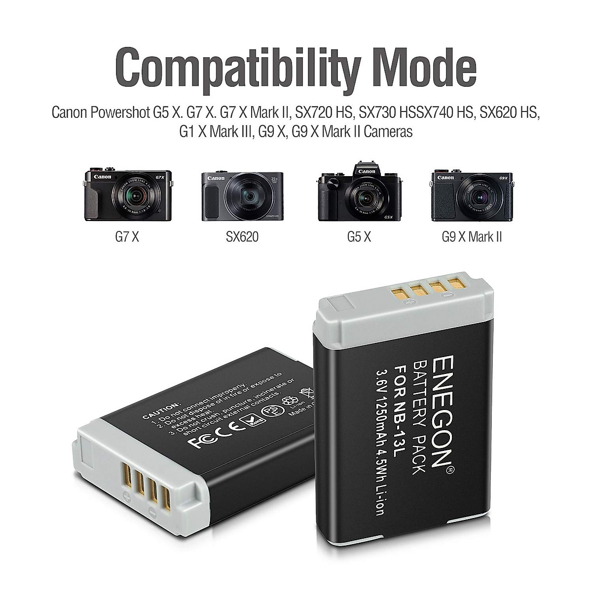ENEGON NB-13L Replacement Lithium Battery Pack(2 Packs) and Dual USB Charger for Canon PowerShot G5X,G7X, G7X Mark II,III,SX720 HS, SX730 HS, SX740 HS, SX620 HS, G1X Mark III,G9X, G9X Mark II Cameras