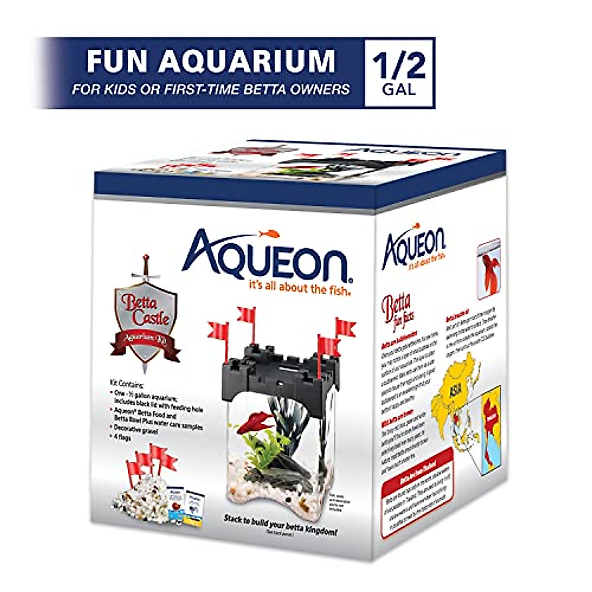 Aqueon Betta Castle Aquarium Fish Tank Kit, Black, Half Gallon