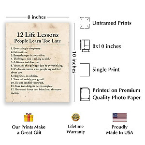12 Life Lessons - Inspirational Wall Art Print, Elegant Motivational Wall Decor Is An Ideal Inspirational Wall Print For Living Room, Home Decor, Office Decor, Or Room Decor, Unframed - 8x10