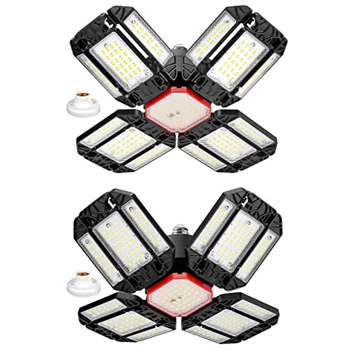 MAKDAK LED Garage Lights 2 Pack,LED Shop Light Deformable Garage Ceiling Lights with 12+1 Adjustable Multi-Position Panels,E26 6500K 18000LM Eqv 180W led Lights for Garage/Basement/Shop/Workshop
