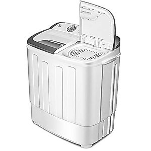 Clothes Washing Machines,SAFEPLUS Compact Mini Twin Tub Versatile Washer Machine with 8 lbs Washing &5 lbs Spin Dryer Load Cappacity Gravity Drain Pump and Drain Hose for Apartment