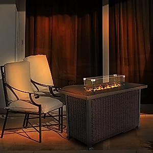 UPHA Patio Propane Gas Concrete Fire Pit Table, with Pit Cover, 50000 BTU Auto-Ignition Fire Table,White Beige