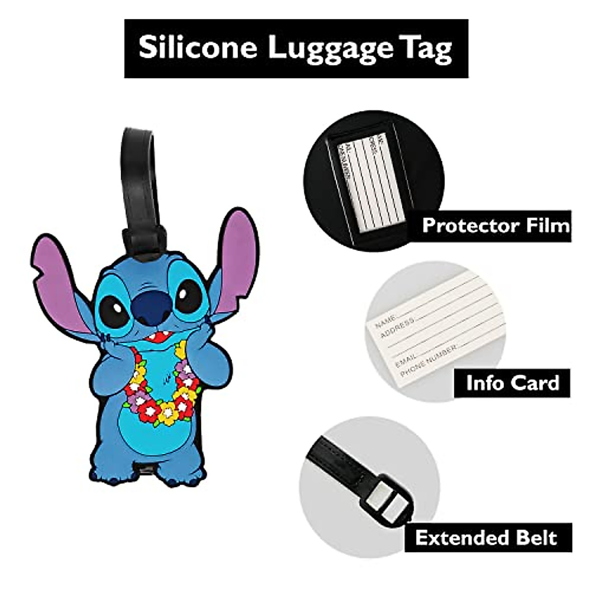 Disney Lilo & Stitch Luggage Tags PVC 4-Piece Set - Stitch Travel Tags & Luggage/Suitcase Tags - Officially Licensed