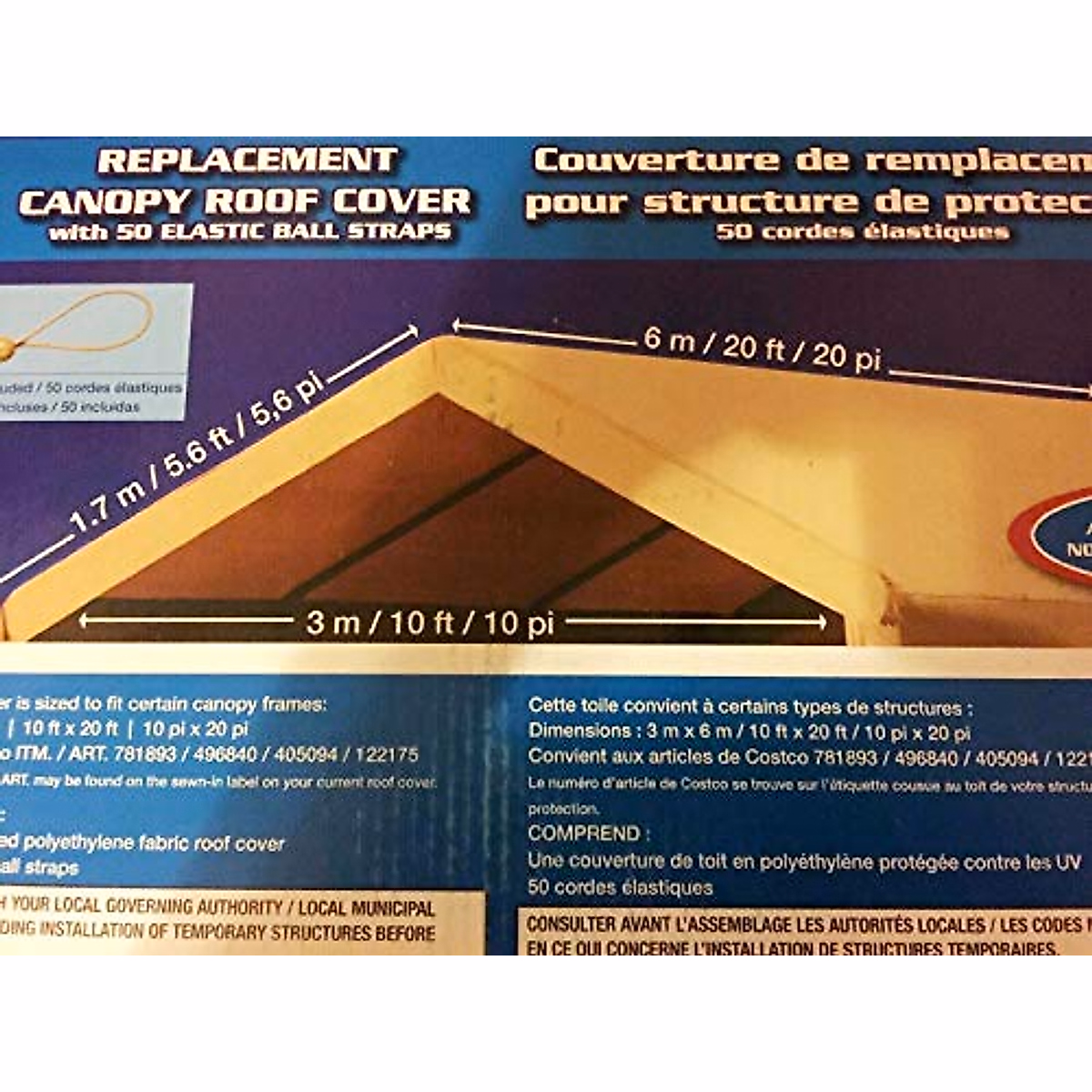 Costco Heavy Duty Roof Cover Top Replacement for Carport Canopy Shelter Canvas 10' x 20' feet Waterproof/UV-Resistant (Cover Only, Frame Not Included) Car port