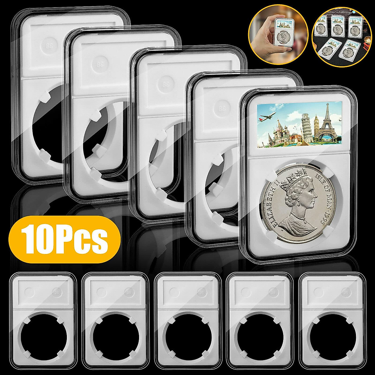 10Pack Coin Slab Display Holder Storage Case 38mm for Morgan,Peace,IKE Silver Dollar, 30 mm for JFK Half Dollar (30mm for JFK Half Dollar)
