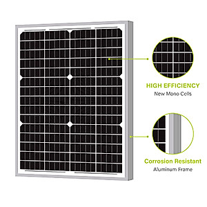 Newpowa 30W 24V Solar Panel High-Efficiency Monocrystalline 24V PV Module Designed for 24V Off Grid System, Charge Your 24V Battery of RV, Boat, Camper, Trailer, Gate Opener