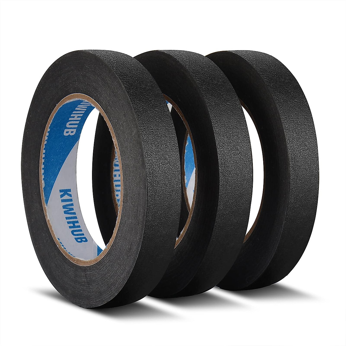 KIWIHUB Black Painters Tape,0.7inch x 60 Yds x 3 Rolls (180 Yards Total) - Medium Adhesive Masking Tape for Painting,Labeling,DIY Crafting,Decoration and School Projects