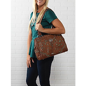 American West Leather Multi Compartment Shoulder Bag - Lady Lace Brown/Turquoise
