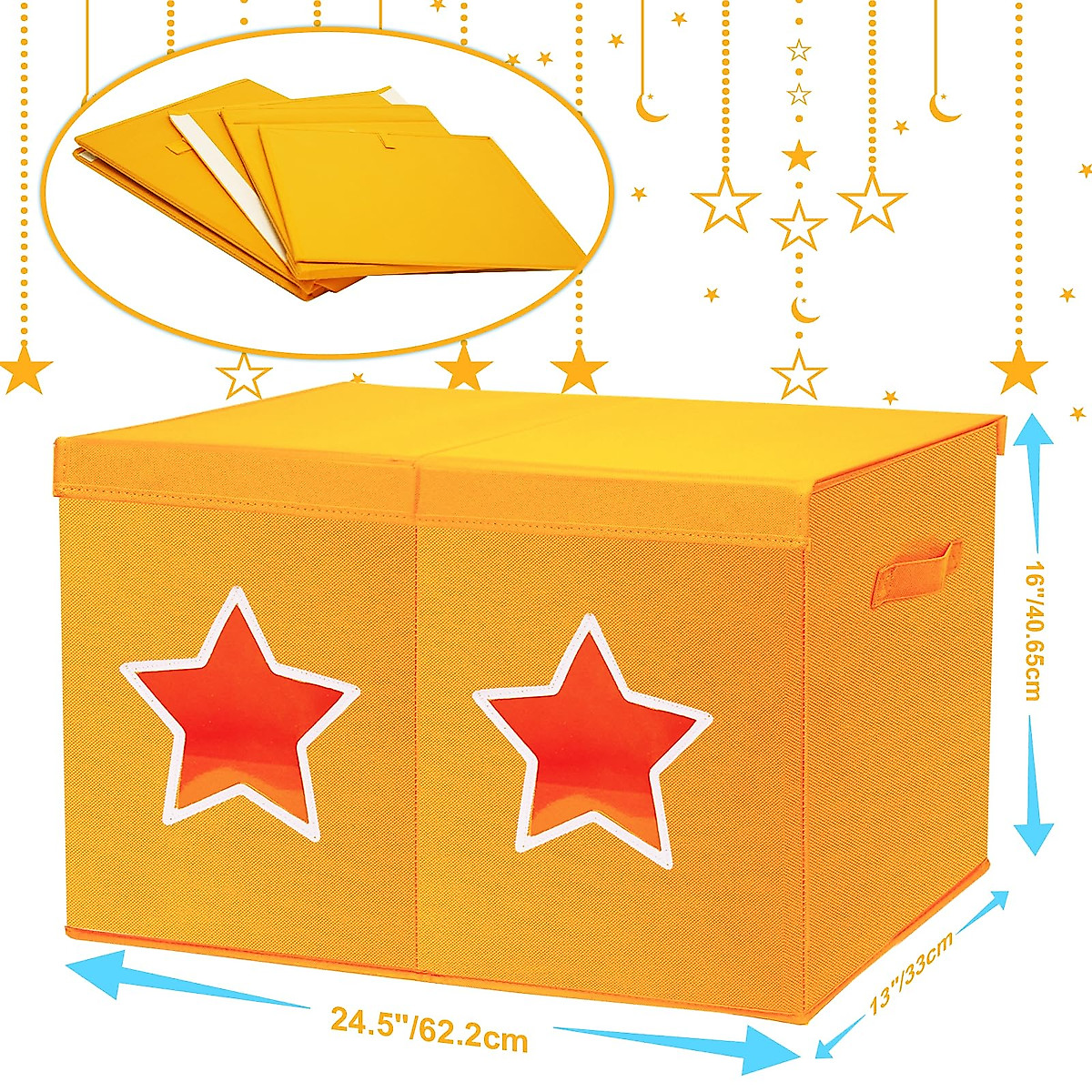 Large Toy Box Chest,Collapsible Sturdy Storage Bins with Lids,Large Kids Toy Storage Organizer Boxes Baskets for Kids,Boys,Girls,Toddler,Nursery Room,Playroom(Orange Star)