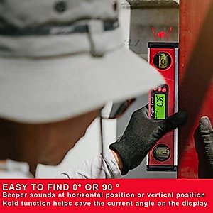 Digital Level and Protractor, 10 Inch IP54 Protected Electronic Bubble Inclinometer Angle Finder Gauge with Large LED Backlight Display & Magnetized V-Groove Base Carrying Bag Included