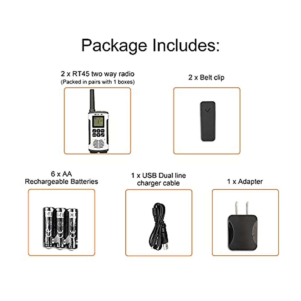 Retevis RT45 Walkie Talkies for Adults,Rechargeable 2 Way Radios Long Range, NOAA,Flashlight,VOX,SOS,Portable FRS Two-Way Radios with AA NIMH Battery USB Charger for Camping Hiking(2 Pack)