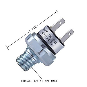 Pressure Switch 120-150 PSI Air Compressor Pressure Switch 1/4"-18 NPT Air Pessure Switch 24V 12V Pressure Switch Air Tank High 150PSI Pressure Switch 120PSI Pressure Controller