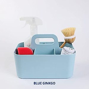 BLUE GINKGO Multipurpose Caddy Organizer - Stackable Plastic Caddy with Handle | Desk, Makeup, Dorm Caddy, Classroom Art Organizers and Storage Tote (Rectangle) - Blue