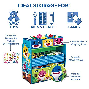 Delta Children Chair Desk with Storage Bin + Design and Store 6 Bin Toy Storage Organizer, Baby Shark (Bundle)