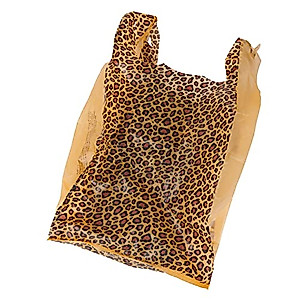 Medium Leopard Print Plastic T-Shirt Bags - 11 ½” x 6" x 21" (Case of 500) Perfect for Restaurants, Retail, Grocery, Take Out, Shopping, and More - Thickness: .48mil HDPE