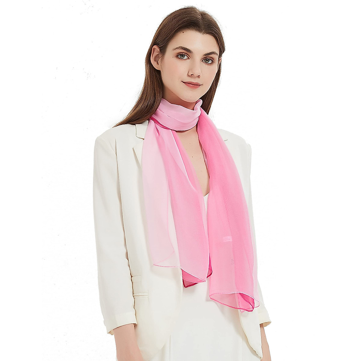 PANTONIGHT Oblong Pink Ombre Chiffon Scarf Pink Gradient Lightweight Scarf for Women 701