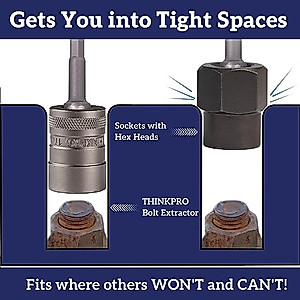 THINKPRO Upgraded Bolt Extractor Set, 15 PCS Impact Bolt & Nut Remover Set, Stripped Lug Nut Remover, Extraction Socket Set for Removing Damaged, Frozen, Rusted, Rounded-Off Bolts, Nuts & Screws