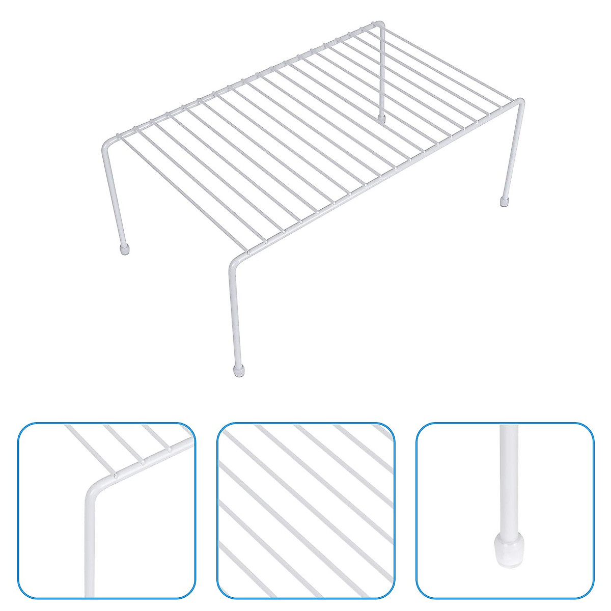yaenoei Kitchen Storage Shelf Rack w/Plastic Feet - Medium - Steel Metal - Rust Resistant Finish - Cups, Dishes, Cabinet & Pantry Organization - Kitchen 2 Pack (White)