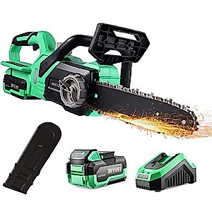 KGK 20V 4.0Ah Cordless Electric Chainsaw, 10 Inch Handheld Battery Powered Chainsaw with Security Lock, Rechargeable Mini Electric Power Chain saws for Trees Wood Farm Garden Ranch Forest Cutting