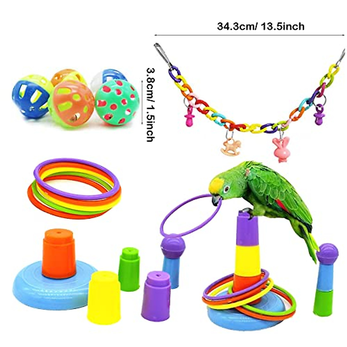 NA Allazone 17 PCS Bird Toys Parrot Swing Toys Pet Birds Cage Toys Chewing Hanging Bell Toys for Parrot, Cockatiel, Conures, Love Birds, Finches, Style 5