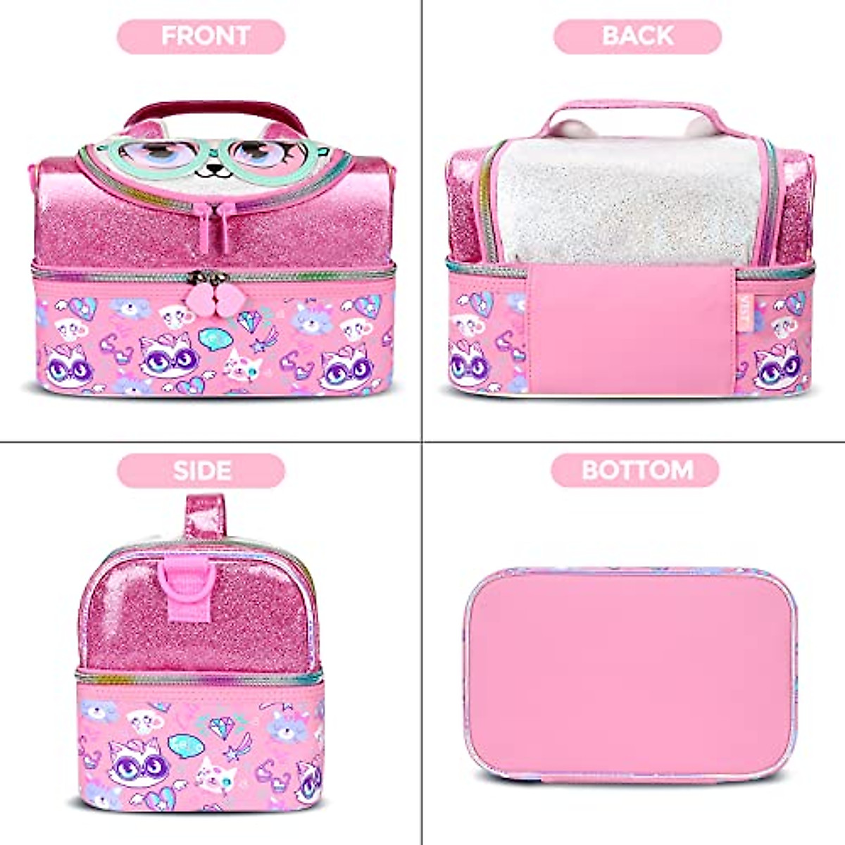 RLGPBON Kids Lunch Bag,Girls Insulated Lunch Box for Girls,Cat Lunch Bag Toddler Teen,School Daycare Cute Travel bags