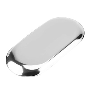 Trinket Tray, Stainless Steel Decorative Tray Oval Vanity Tray Small Perfume Tray for Perfume, Cosmetics, Jewelry, Makeup or Tea Fruit (18 * 8cm/7.1 * 3.2in, Silver)