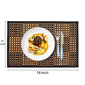 Eorbow 8 Pack Bamboo Placemats, Natural Anti-Slip Dining Table Mats, Rustic Heat-Resistant Place Mats, Japanese Style Washable Placemats for Dining Room, Kitchen, Restaurant, 18 x 12 Inch