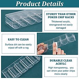 FINGERINSPIRE 2 Pcs Clear Poker Chip Trays Plastic Casino Poker Chip Tray Rack Poker Chip Holder Poker Chip Cases with Cover for Casino Game Standard Size Chips & Clay Chips Each Holds 100 Chips