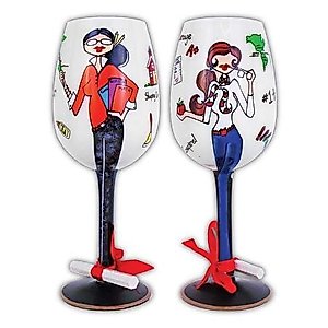 Bottom’s Up Handpainted Wine Glass, Shaping Our Future 15oz for Red or White Wine, Teachers Professors Wine Glass