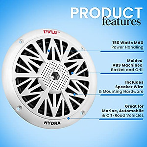 Pyle 5.25 Inch Dual Marine Speakers - 2 Way Waterproof and Weather Resistant Outdoor Audio Stereo Sound System with 150 Watt Power, Poly Carbon Cone, Cloth Surround and Low Profile Design - 1 Pair