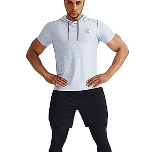 NELEUS Men's 3 Pack Dry Fit Running Shirt Workout Athletic Shirt with Hoods,Grey Black,Slate Gray,Light Grey,US L,EU XL