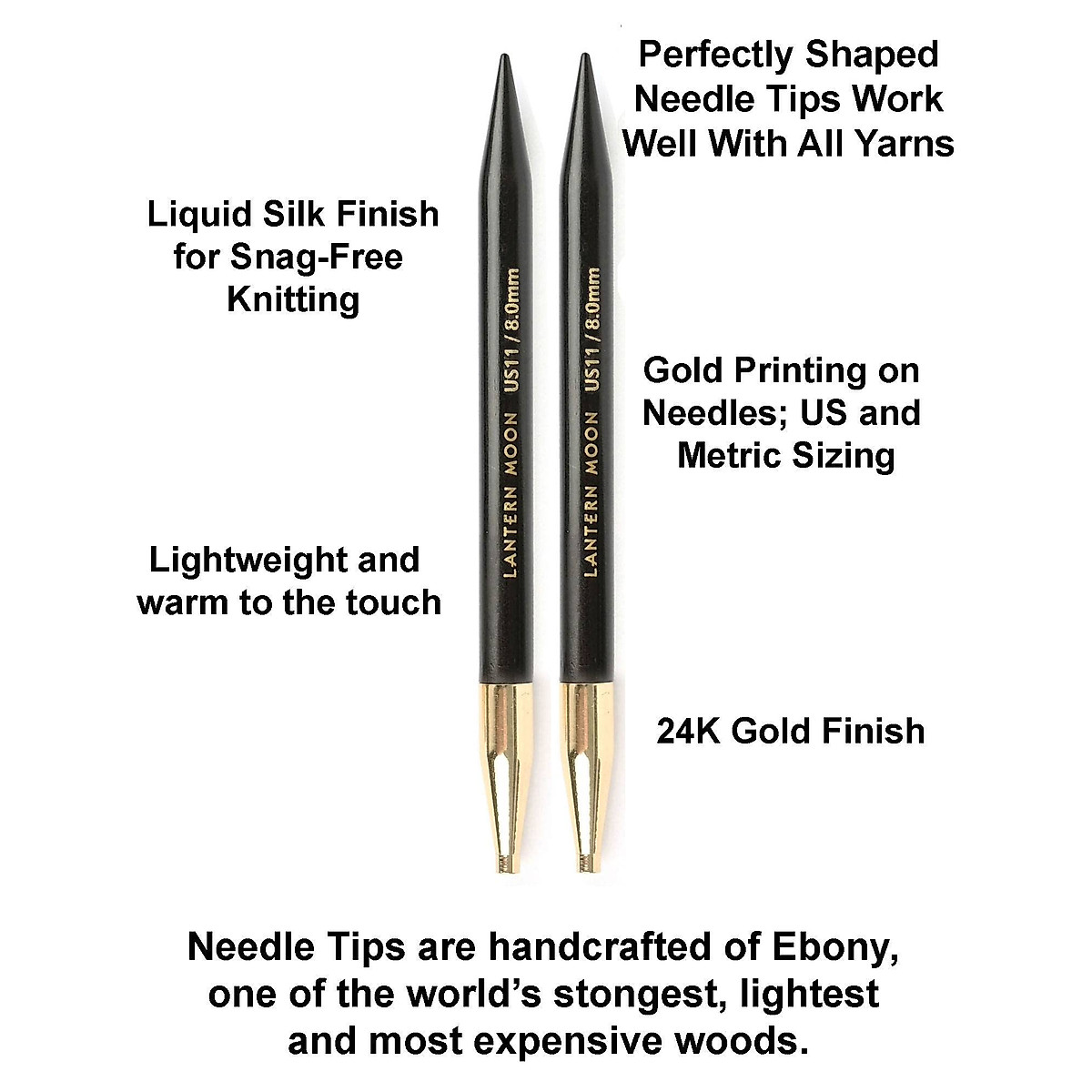 Lantern Moon Heirloom 5-Inch 10-Pair Interchangeable Circular Knitting Needle Set Handcrafted Ebony US 2.5, 3, 4, 5, 6, 7, 8, 9, 10, 11, Silk Case, 3 Cords, 4 End Caps with Project Bag