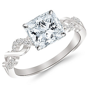 Houston Diamond District 0.46 Carat Princess Cut Twisting Infinity Gold and Diamond Split Shank Pave Set Diamond Engagement Ring (J-K Color, I2 Clarity Center Stones)