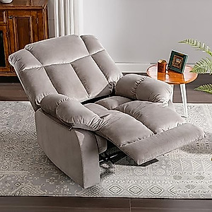 ANJ Modern Overstuffed Recliner Chair, Manual Recliners with Breathable Fabric and Padded Cushion, Extra Wide Reclining Chair for Living Room Bedroom, Camel
