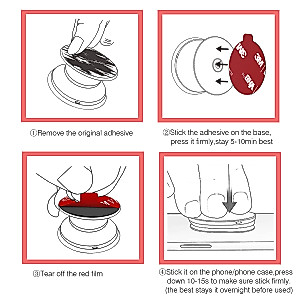 8pcs 3M Sticky Adhesive Replacement Pads for Socket Base Mount,VIIMAKE 1.38 inches Round 3M VHB Double-Sided Adhesive Pads,for Phone Collapsible Grip Stand Back Base Sticker Tapes (Red)