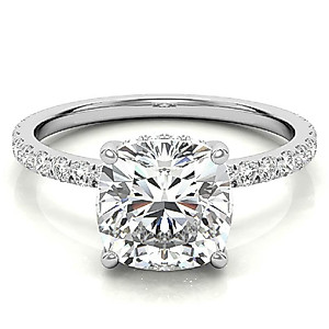 10K Solid White Gold Handmade Engagement Rings, 3 CT Cushion Cut Moissanite Diamond Solitaire Bridal/Wedding Ring for Women/Her, Minimalist Ring Anniversary Ring For Gifts (5.5)