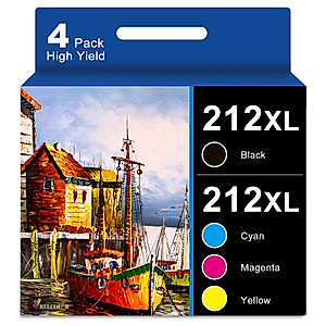 Relcolor Remanufactured Ink Cartridge Replacement for Epson 212XL T212XL 212 XL T212 for Expression Home XP-4100 XP-4105 Workforce WF-2830 WF-2850 Printer (1 Black 1 Cyan 1 Magenta 1 Yellow 4 Pack)