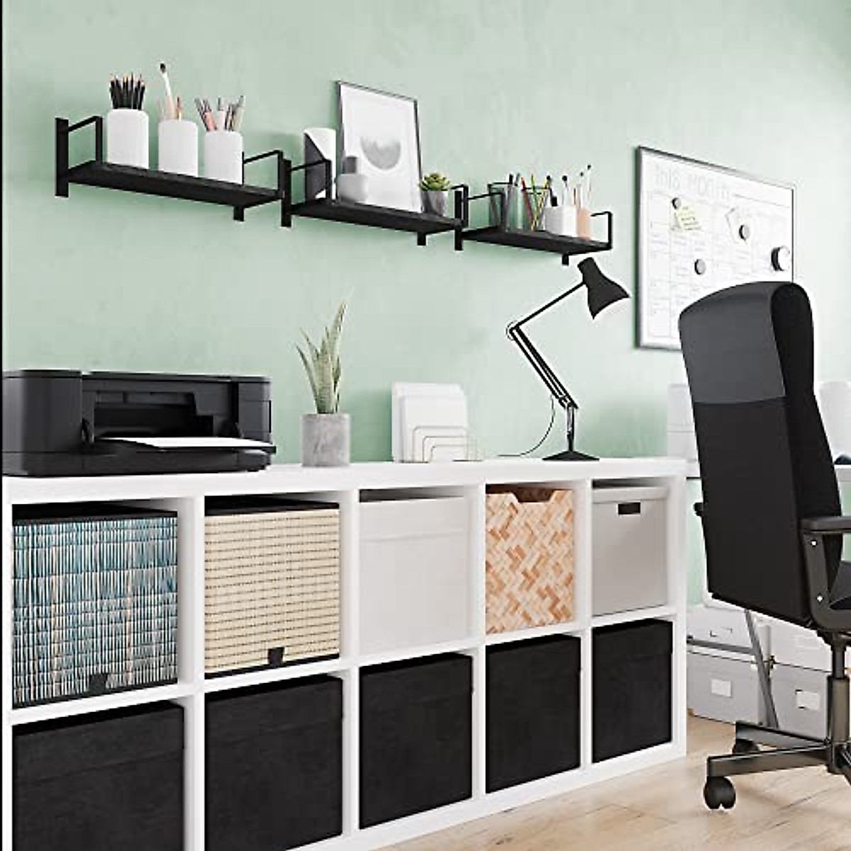 Wallniture Toledo Floating Shelves for Living Room Wall Shelves Dinning Room, Office & Kitchen Organization Bedrom Wall Decor Black Bookshelf Set of 3