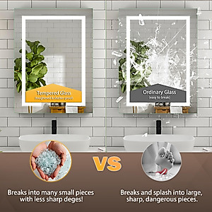 Klajowp LED Lighted Bathroom Medicine Cabinet with Mirror, 24x32 Inch Medicine Cabinet with Mirror, Recessed or Surface Bathroom Medicine Cabinet with Lights, Medicine Cabinet Mirror Black, Anti-Fog