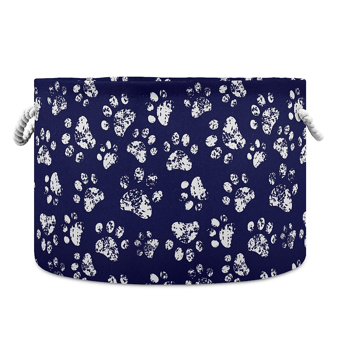 ALAZA Large Storage Basket for Toys White Dog Printed Blue Round Blanket Basket Laundry Hamper Canvas Organizer Bin Box Cotton Rope Collapsible Bucket Pillow Home Decor
