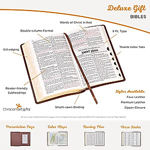 KJV Holy Bible, Standard Size Faux Leather Red Letter Edition Thumb Index & Ribbon Marker, King James Version, Saddle Tan