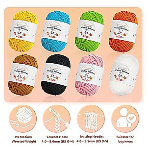 Beginner Yarn for Crocheting and Knitting, Aeelike 350 Yards (4x50g) Soft Cotton-Nylon Blend Easy-to-Use Yarn for Newbie, 26pcs Knitting & Crochet Supplies for Learning to Crochet Animals